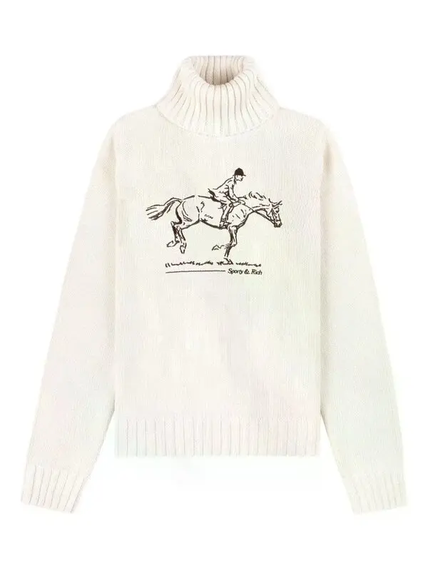 SPORTY & RICH Equestrian-embroidered Turtleneck Sweater - White