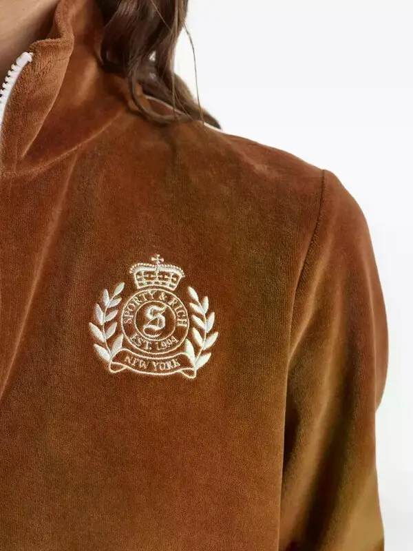SPORTY & RICH Logo-embroidered Zip-up Sweatshirt - Brown