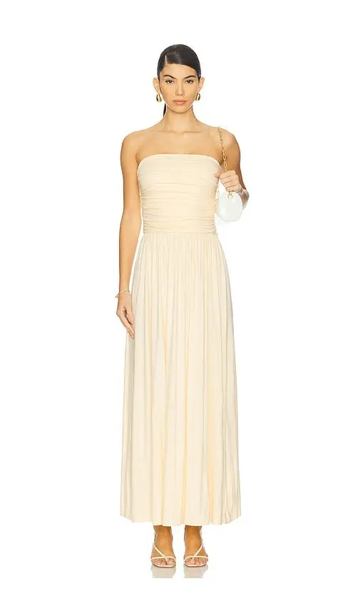 RUNAWAY THE LABEL Malone Ruched Strapless Maxi Dress