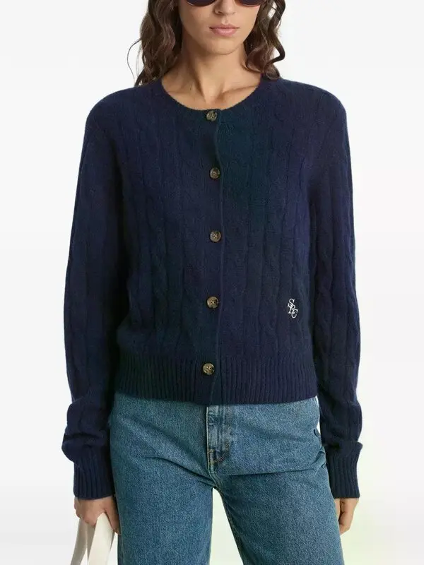 SPORTY & RICH Src Cable-knit Button Cardigan - Blue