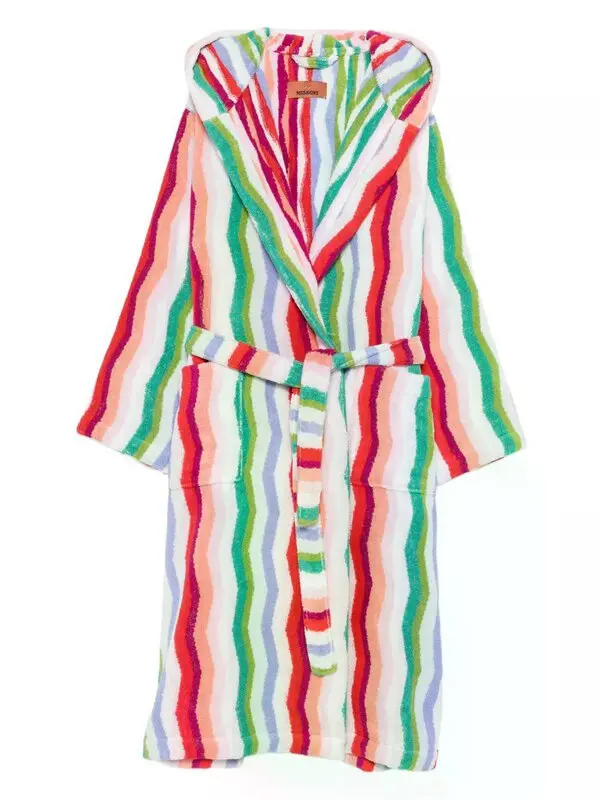 Missoni Hooded Stripe-pattern Bath Robe - White