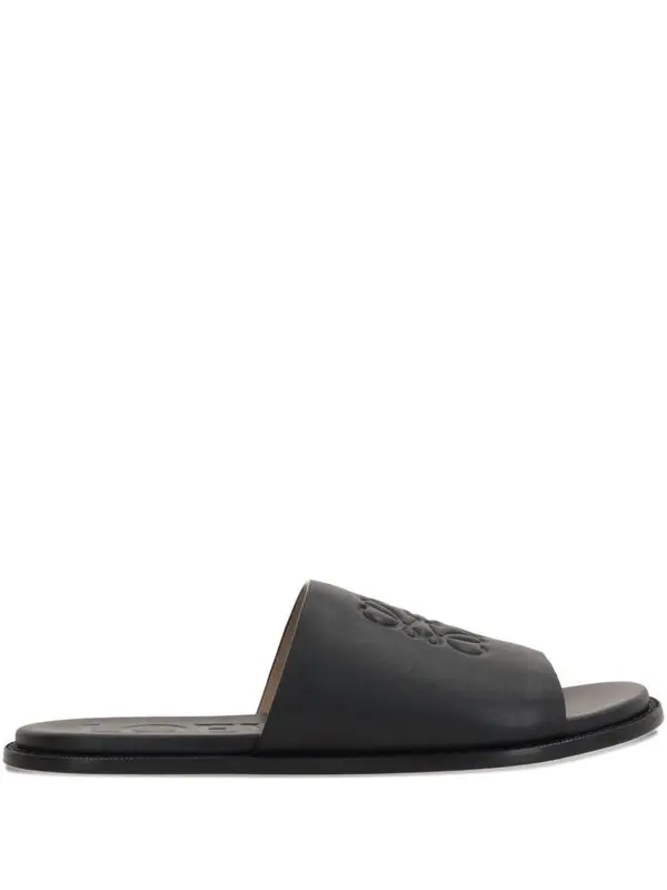 Loewe Flex Anagram Leather Slides - Black