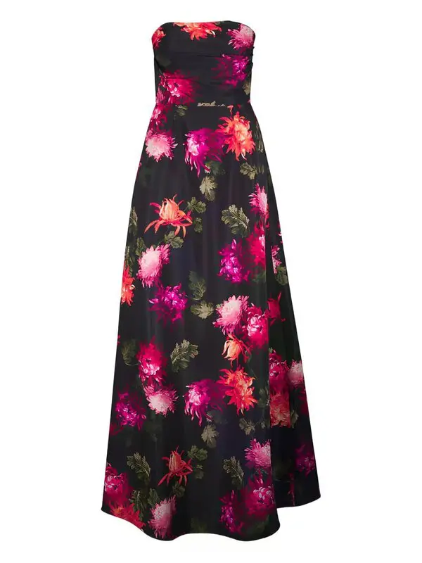 Carolina Herrera Floral-pattern Strapless Maxi Dress - Black