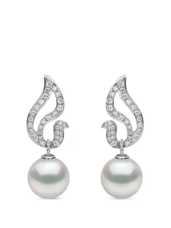 Yoko London 18k White Gold Diamond And Pearl Drop Earrings - Silver