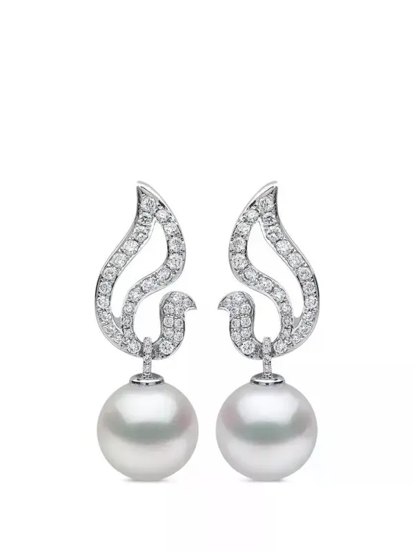 Yoko London 18k White Gold Diamond And Pearl Drop Earrings - Silver
