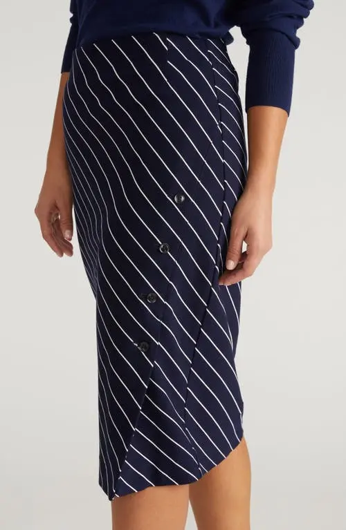 Universal Standard Anya Ponte Skirt - Navy Blue Pinstripe