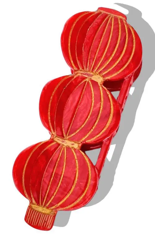 SOLAR ECLIPSE Hand-painted Lanterns Claw Clip - Red