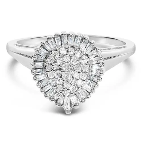 HAUS OF BRILLIANCE 10k Gold 1/2cttw Diamond Domed Pave And Cluster Halo Cocktail Ring - White