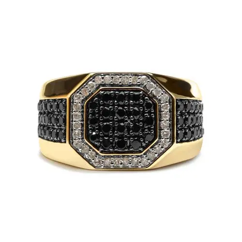 HAUS OF BRILLIANCE 10k Gold 1 1/4 Cttw White And Black Diamond Octagonal Halo Band Ring - Yellow