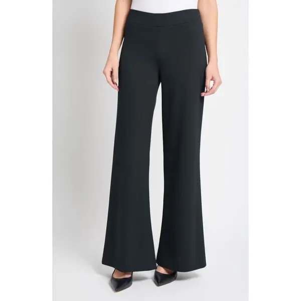 Ming Wang Stretch Deco Crepe Wide Leg Pants - Black