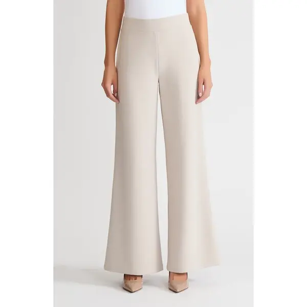 Ming Wang Stretch Deco Crepe Wide-leg Pants - Limestone
