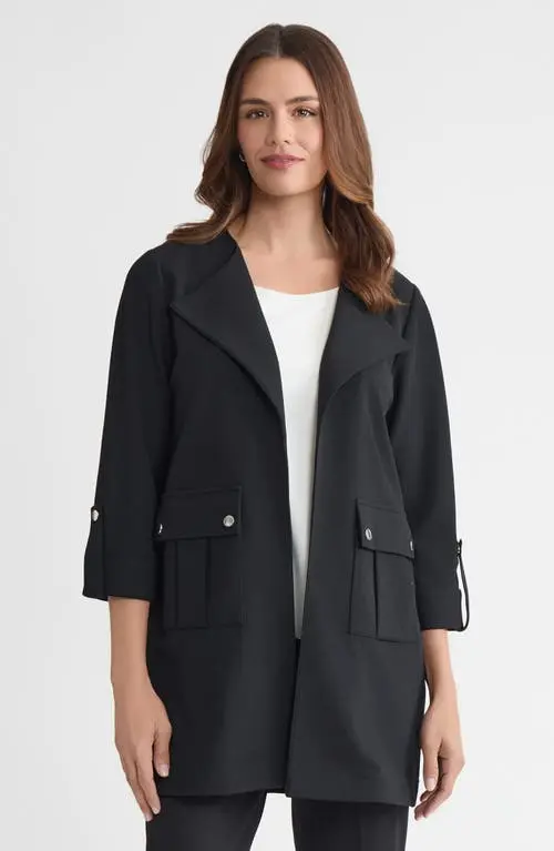 Ming Wang Lightweight Stretch Deco Crepe Wing Collar Jacket - Black