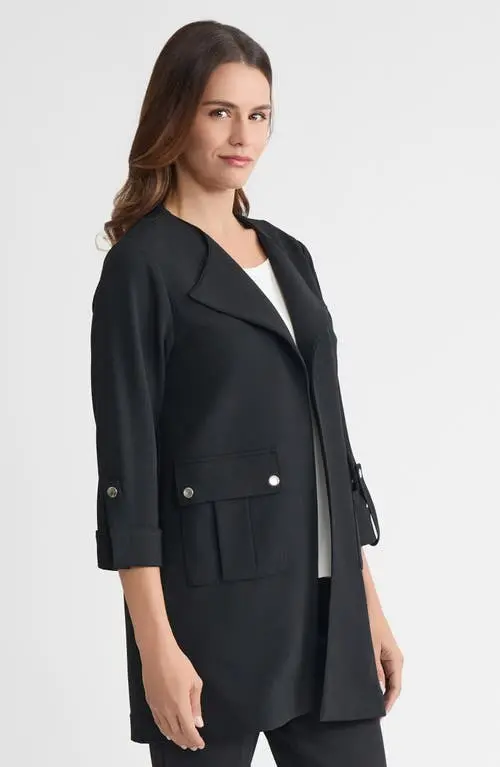 Ming Wang Lightweight Stretch Deco Crepe Wing Collar Jacket - Black