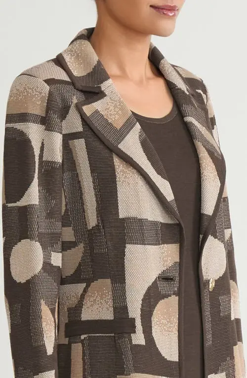 Ming Wang Geometric Jacquard Knit Blazer
