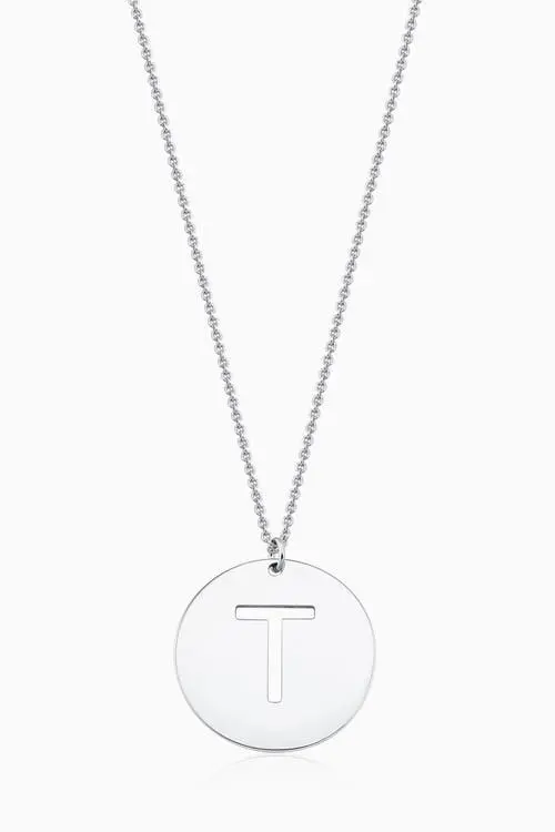 ORADINA Say My Name Initial Pendant Necklace - Letter T/ Silver