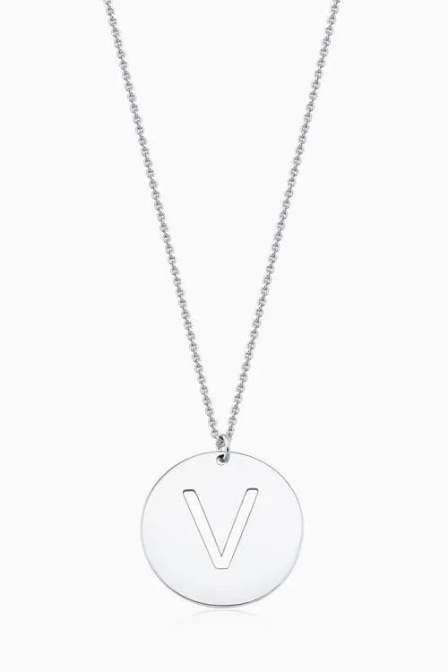 ORADINA Say My Name Initial Pendant Necklace - Letter V/ Silver