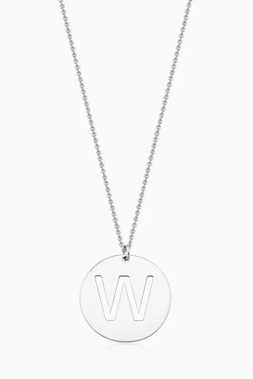 ORADINA Say My Name Initial Pendant Necklace - Letter W/ Silver