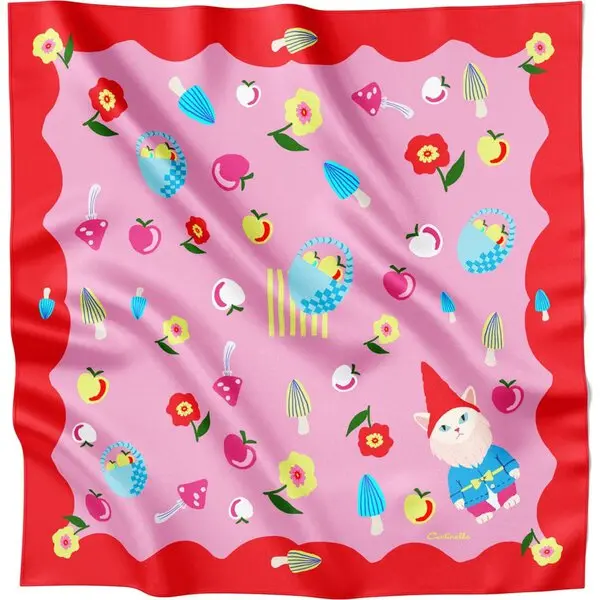 CENTINELLE Cat Garden Gnome Silk Large Square Scarf - Pink