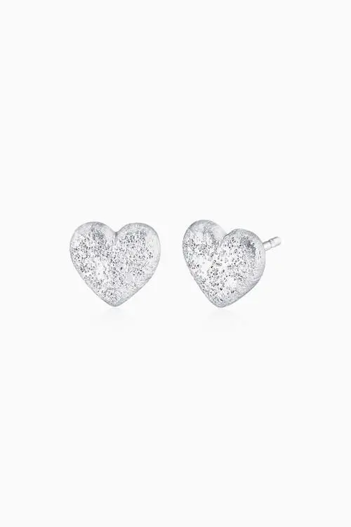 ORADINA Shimmering Heart Stud Earrings - Sterling Silver