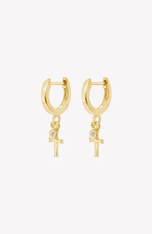 RIZEN JEWELRY Calvary Cross Huggie Hoop Earrings - 18k Gold Plated