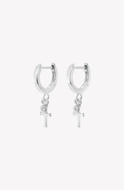 RIZEN JEWELRY Calvary Cross Huggie Hoop Earrings - Sterling Silver