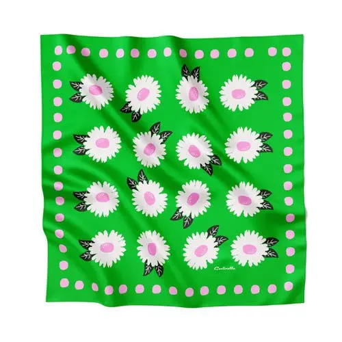 CENTINELLE White Flower Silk Medium Square Scarf - Green