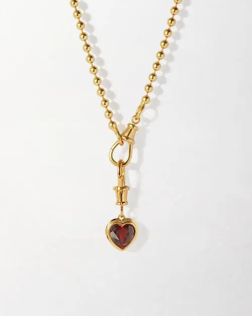 EDGE OF EMBER Heart Shape Garnet Gemstone Necklace - Red Garnet