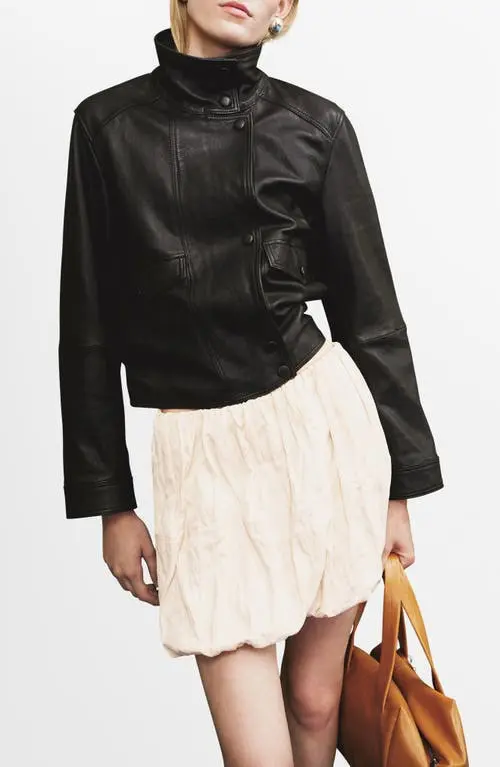 Mango Stand Collar Leather Jacket