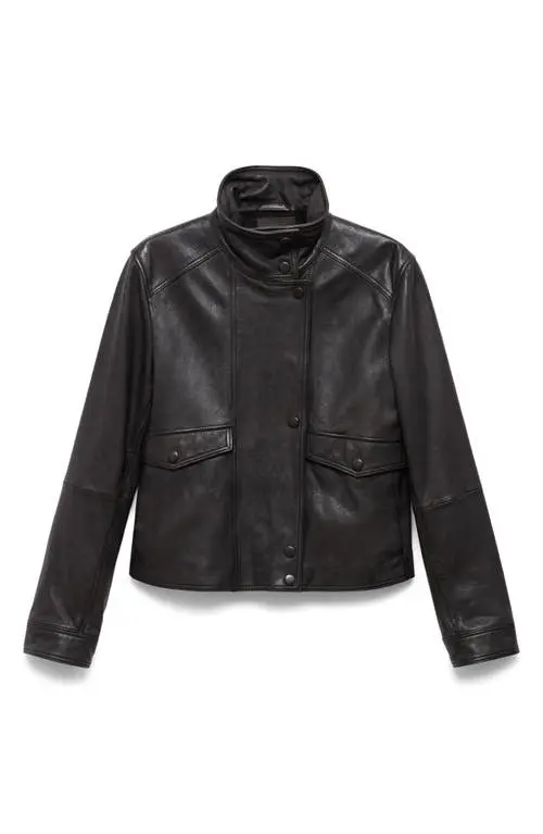 Mango Stand Collar Leather Jacket