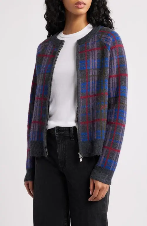 DAMSON MADDER Minah Brushed Check Merino Wool Zip Cardigan