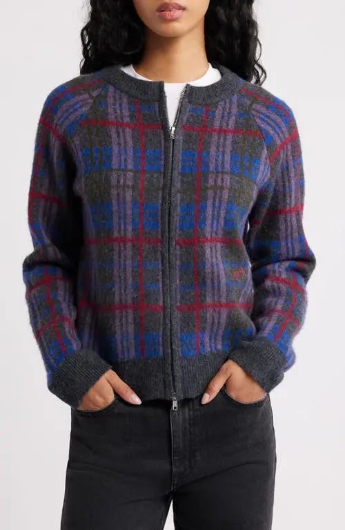 DAMSON MADDER Minah Brushed Check Merino Wool Zip Cardigan