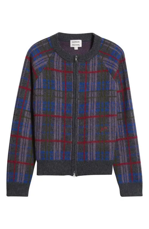 DAMSON MADDER Minah Brushed Check Merino Wool Zip Cardigan