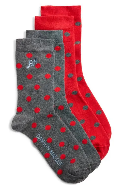 DAMSON MADDER Assorted 2-pack Organic Cotton Blend Crew Socks - Red