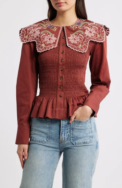 DAMSON MADDER Fern Embroidered Top - Rust