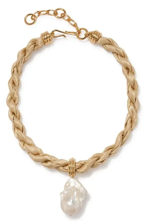 LIZZIE FORTUNATO Woven Collar Necklace With Baroque Pearl - Tan