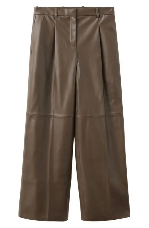 Mango Riga Faux Leather Wide-leg Pants - Brown