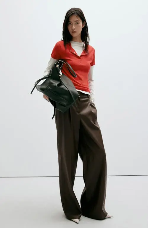 Mango Riga Faux Leather Wide-leg Pants - Brown