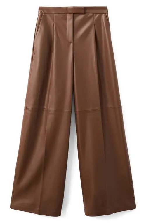 Mango Riga Faux Leather Wide-leg Pants - Medium Brown