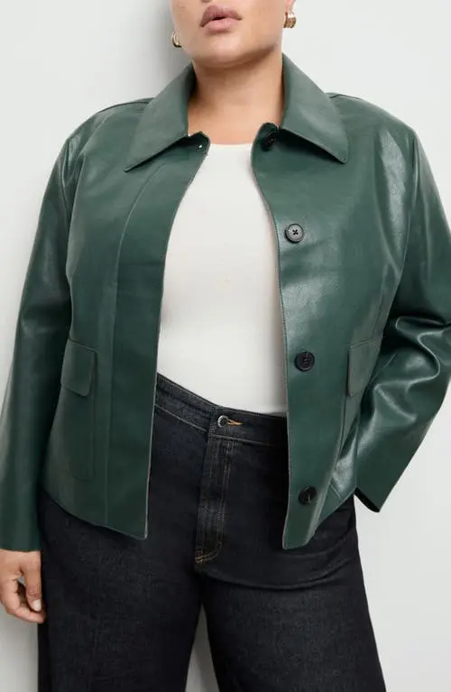 Mango Sabina Faux Leather Jacket - Green