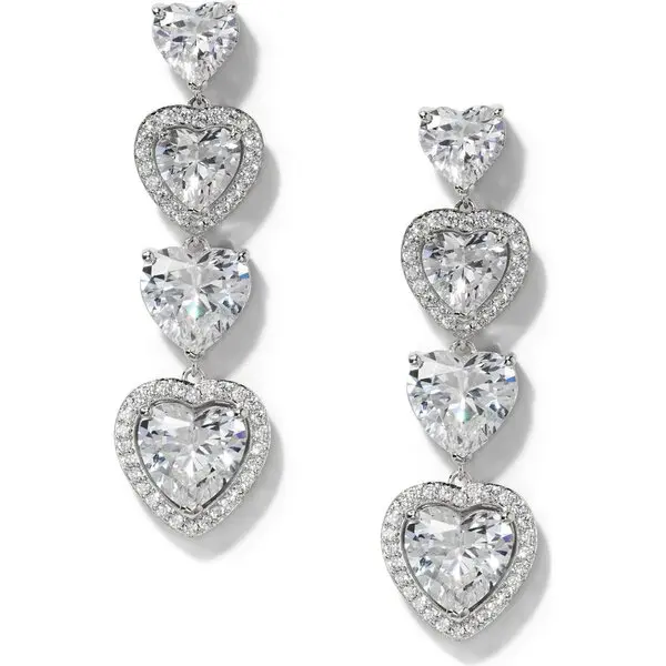Nadri Le Bisou Halo Heart Linear Drop Earrings - Rhodium
