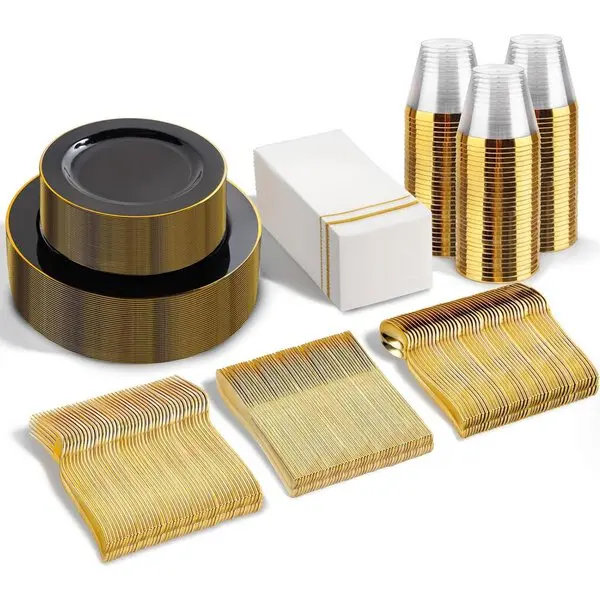 ELAMA Disposable Plastic Dinnerware Party Set - Black