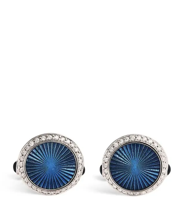 DEAKIN & FRANCIS White Diamond And Blue Enamel Cufflinks - Gold