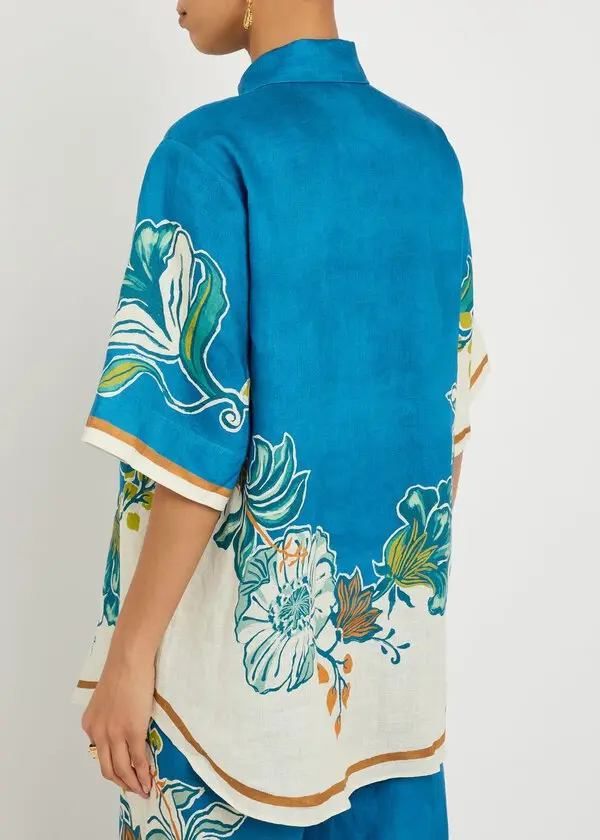 ALEMAIS Alémais Printed Linen Shirt - Blue