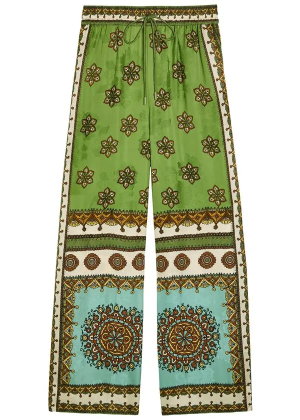 ALEMAIS Printed Wide-leg Satin Trousers - Multicoloured