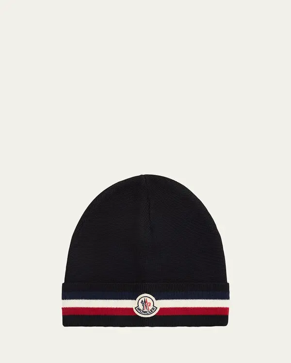 Moncler Wool Tricolor Knit Beanie - Black