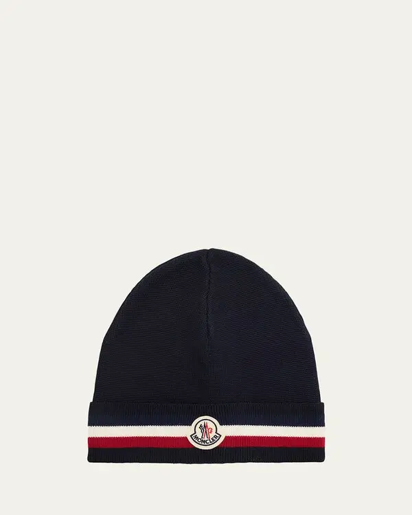 Moncler Wool Tricolor Knit Beanie - Navy