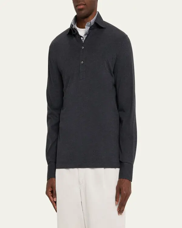 Brunello Cucinelli Cotton Long-sleeve Polo Shirt - Anthracite