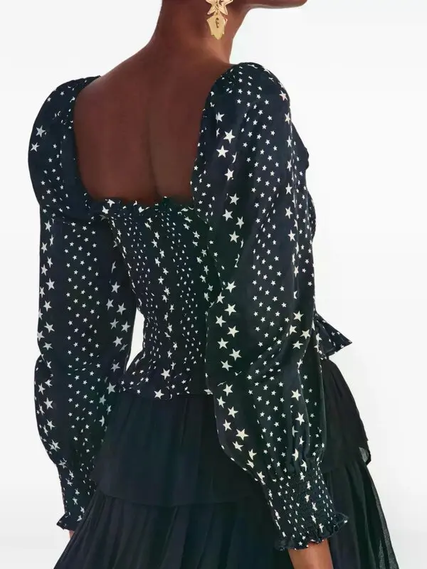 LoveShackFancy Star-print Ruffled Blouse