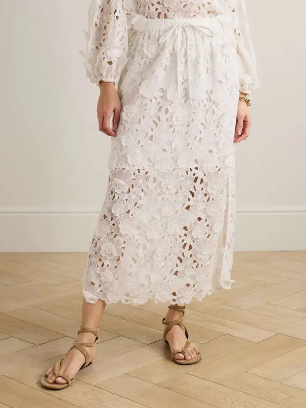 Zimmermann Patience Broderie Anglaise Cotton Midi Skirt - White