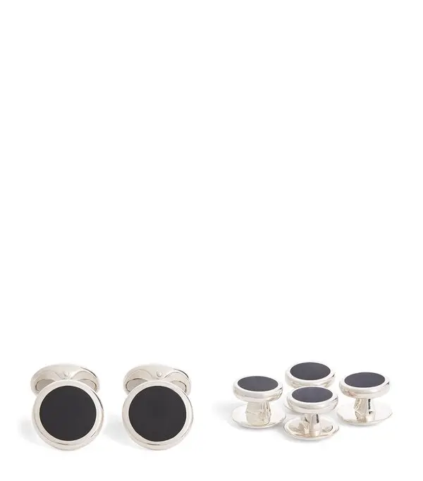 DEAKIN & FRANCIS Sterling And Onyx Round Cufflinks - Silver